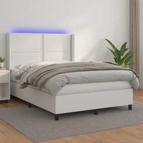 Box spring postel s matrací a LED bílá 140x190 cm umělá kůže,  3139320