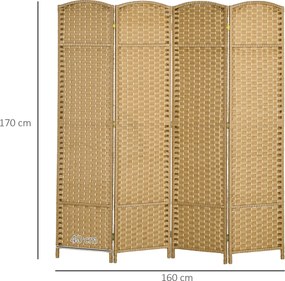 HOMCOM Interiérový dřevěný příčka 4 panely 160 x 170 cm Skládací zástěna s tkanou úpravou, dělicí přepážka pro obývací pokoj, ložnici, domácnost, pří…