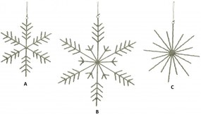 Hübsch Dekorativní sněhová vločka Jute Typ C, béžová barva, hnědá barva, čirá barva, přírodní barva, kov, textil