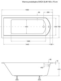 BESCO Obdélníková vana SHEA SLIM Nožičky k vaně - Bez nožiček, Rozměr vany - 160 × 70 cm - VANSHEA160SLIM