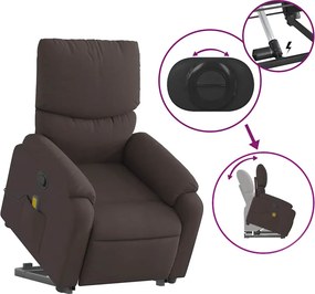 Zvedací masážní polohovací křeslo tmavě hnědé textil 3204841