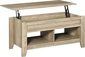 HOMCOM Zvedací Konferenční Stolek, Stolek do Obývacího Pokoje se Policemi a Skrytým Úložištěm, 105 x 50 x 49-62,5 cm do Obývacího Pokoje, Ložnice, Du…