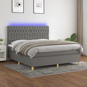 Box spring postel s matrací a LED tmavě šedá 180x200 cm textil,  3135694