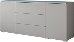Moderní komoda 150 cm do obývacího pokoje, matná, 3 zásuvky a 2 skříňky, šedá