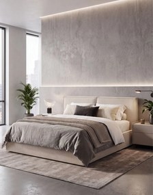 Čalouněná manželská postel Basil s úložným prostorem 160x200, světle béžová