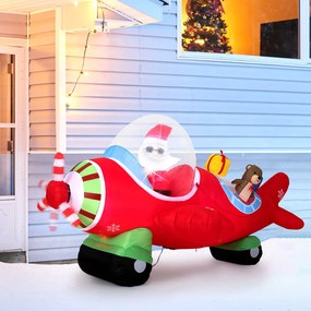 Costway 220 cm Nafukovací Santa Claus v letadle a dárková krabička a LED světla