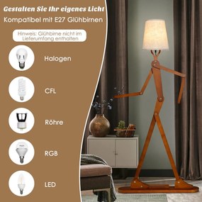 Costway 160 cm Vysoká dřevěná stojací lampa Dekorativní humanoidní rohová lampa