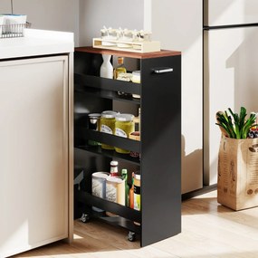 Costway 25 cm Tenký kuchyňský vozík 4 Pojízdný úložný vozík na patro Černá +