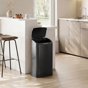 HOMCOM 48l senzorem řízený odpadkový koš pro kuchyň nebo kancelář, automatická uzavírací funkce, nerezová ocel, černý