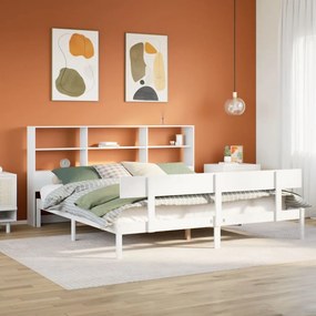 Postel s knihovnou bez matrace bílá 180x200 cm masivní borovice 3321815