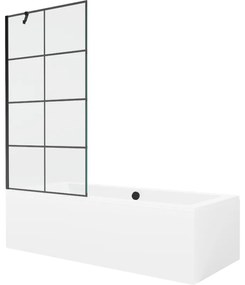 Mexen Cube obdélníková vana 170 x 80 cm s pláštěm 1-křídlovou zástěnou 90 cm, Černý vzor - 550517080X9509007077