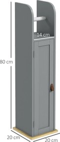 kleankin Koupelnová skříňka s držením toaletního papíru, s dvířky a nastavitelnými policemi 20 x 80 cm šedá