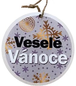 Bondecor Vánoční dřevěná dekorace kulatá "Veselé Vánoce" 13cm