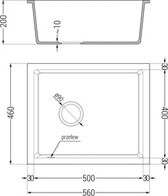 Mexen Pedro, granitový dřez 560x460x200 mm, 1-komorový, černá-zlatá metalíza se zlatým sifonem, 6508561000-75-G