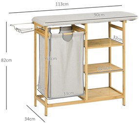 HOMCOM Koš na prádlo 57,4 l Koš na prádlo s žehlicím prknem a žehličkou, box na prádlo s tříúrovňovou policí, výsuvnou a vyjímatelnou taškou | Aosom.…