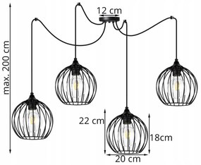 Závěsné svítidlo Toronto Spider, 4x černé drátěné stínítko