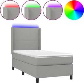 Box spring postel s matrací a LED světle šedá 80x200 cm textil 3138109