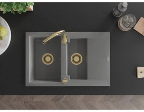 Mexen Gaspar, granitový dřez 737x475x177 mm, 1,5-komorový, šedá se zlatým sifonem, 6507731505-71-G