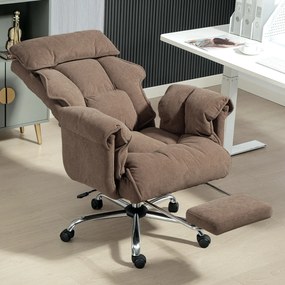 HOMCOM Ergonomická kancelářská židle, naklápěcí opěrka zad, podnožka, měkká látka, světle hnědá
