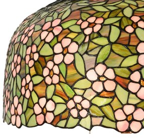 Stolní lampa Tiffany Rebecca zeleno růžová s florálním motivem – 46x72 cm