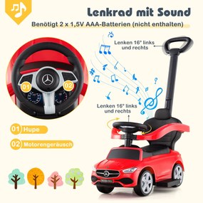 Costway Autosedačka Mercedes-Benz 3 v 1 sjízdné auto s madlem