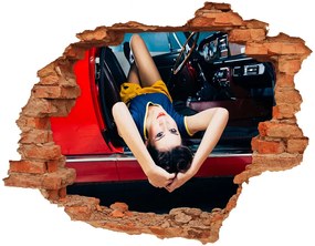 Wallmuralia Fotoobraz díra na stěnu Žena v autě 90x70 cm