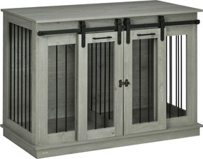 PawHut Psí Obojek s Možností Dvou Místností, Moderní Kovový Box pro Psy s 2 Dveřmi, Psí Dům pro Velké Psy do 30 kg, Psí Dům 120 x 60 x 88,5 cm Šedý |