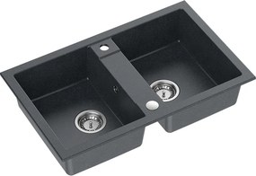 Černý dvoukomorový kuchyňský granitový dřez QUADRON DENZEL 120 bez baterie