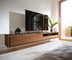 TV stolek Stonegrace 240 cm akácie hnědá kamenina 2 dvířka 2 zásuvky 1