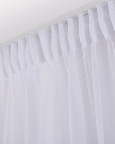 Záclona voálová jednoduchá s řasící páskou barva bílá látka poloprůhledná, pletený vzor, vzorované