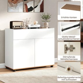 Costway Příborník s 1 zásuvkou a 2 dvířky, bílý