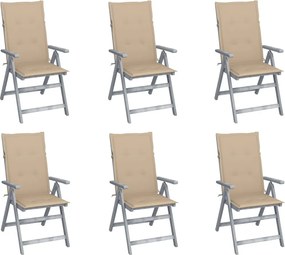 vidaXL Zahradní polohovací židle s poduškami 6 ks masivní akácie [3065328] Barva: Béžová