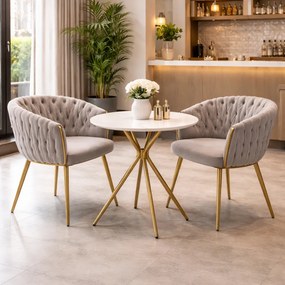 Jídelní stůl, bílý mramor/gold chrom zlatá, průměr 90 cm, MEKNER