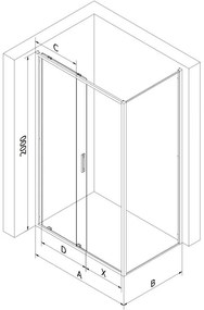 Mexen Exo, posuvný sprchový kout 155 x 100 cm, čiré sklo, zlatá, 8151-155-100-50-00