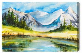 Obraz Horská Krajina Malovaná Akvarelem Nedostatek Nedostatek Přírodní plátno 30x20
