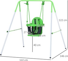 Outsunny houpačka pro batolata zahradní houpačka s bezpečnostní tyčí a postrojem pro 6-36 měsíců 122 x 146 x 122 cm v zelené barvě |