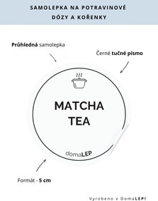MATCHA TEA – průhledná samolepka na dózu, tučné písmo, 5 cm | DomaLEP