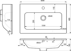 Sapho, PRACTICO nábytkové umyvadlo 60x40 cm, 44060