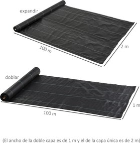 Outsunny Tkanina pro kontrolu plevele – Zábrana proti plevelu 2x100 m Geotextilní tkanina 60 g/m² pro kontrolu plevele a zahradního plevele Černá záb…