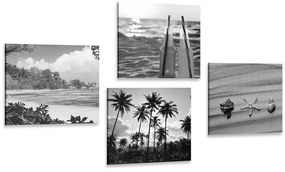 Set obrazů dovolená u moře v černobílém provedení Varianta: 4x 60x60