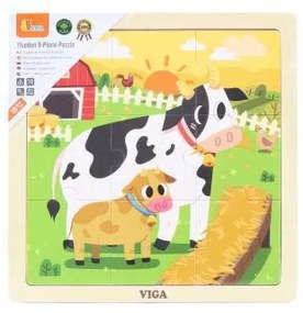 Viga Dřevěné puzzle 9 dílků - kravičky