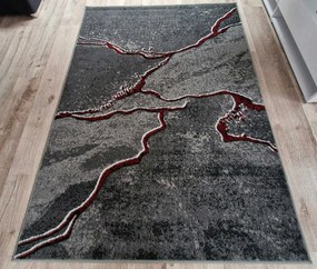 HU Šedý abstraktní obdélníkový koberec NEW IDEA 90321-0564 – imitace mramoru s červenými žilkami Rozměr: 50x80 cm