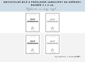 AGLIO PEPERONCINI - Samolepka na kořenky 3 x 4 cm - DomaLEP varianta: BÍLÁ - základní písmo