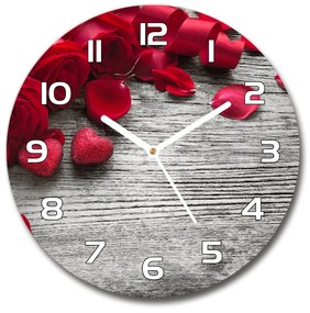 Wallmuralia Skleněné hodiny na stěnu Červené růže fi 30 cm