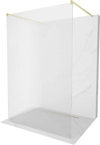 Mexen Kioto, sprchová zástěna Walk-In 140 x 200 cm, 8mm sklo s žebrovým vzorem, zlatý matný profil, 800-140-002-55-09