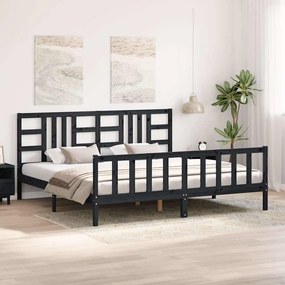 Rám postele s čelem černý 200 x 200 cm masivní dřevo 3191995
