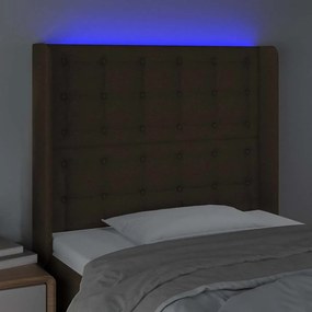 Čelo postele s LED tmavě hnědé 83 x 16 x 118/128 cm textil 3124459