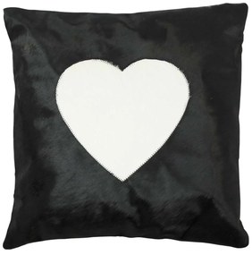 Černý kožený polštář se srdcem (bos taurus taurus) - 45*45*5cm