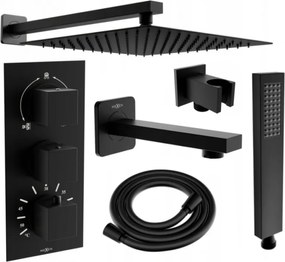 Mexen Cube DR02 podomítkový vanový a sprchový set s hlavovou sprchou 25x25 cm (7v1), černá, 77503DR0225-70