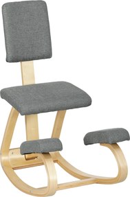 HOMCOM Ergonomická Kolenní Židle s Opěrkou, Houpací Kolenní Sedák, Ergonomická Dřevěná Židle, Ortopedická Kancelářská Židle, Korektor Držení Těla, Úl…